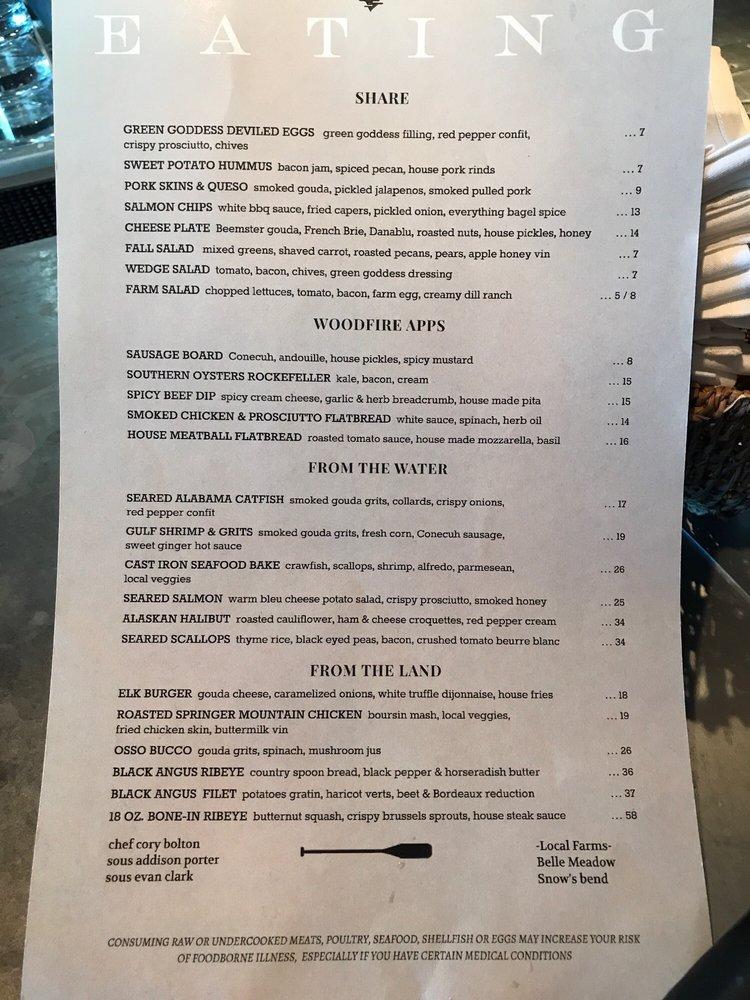 Menu at River restaurant, Tuscaloosa
