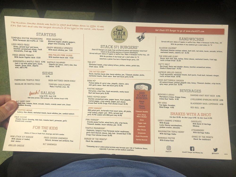 Menu at Stack 571 Burger and Whiskey Bar - Kirkland, Kirkland