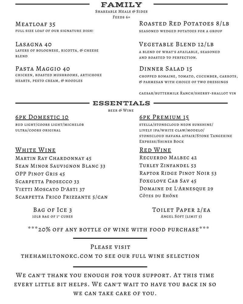 Menu at The Hamilton Supperette & Lounge pub & bar, Oklahoma City