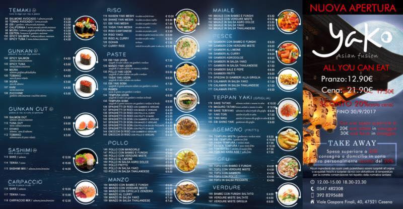 Menu at Yako Asian Fusion restaurant, Cesena, Viale Gaspare Finali