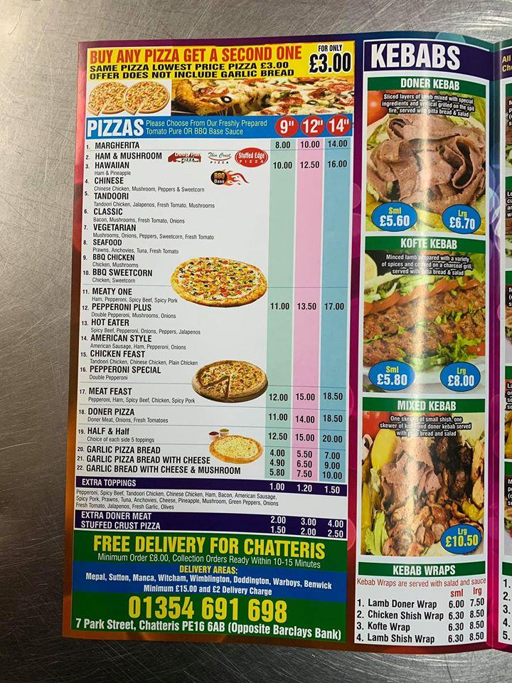 Menu at Chatteris Kebab fast food, Chatteris