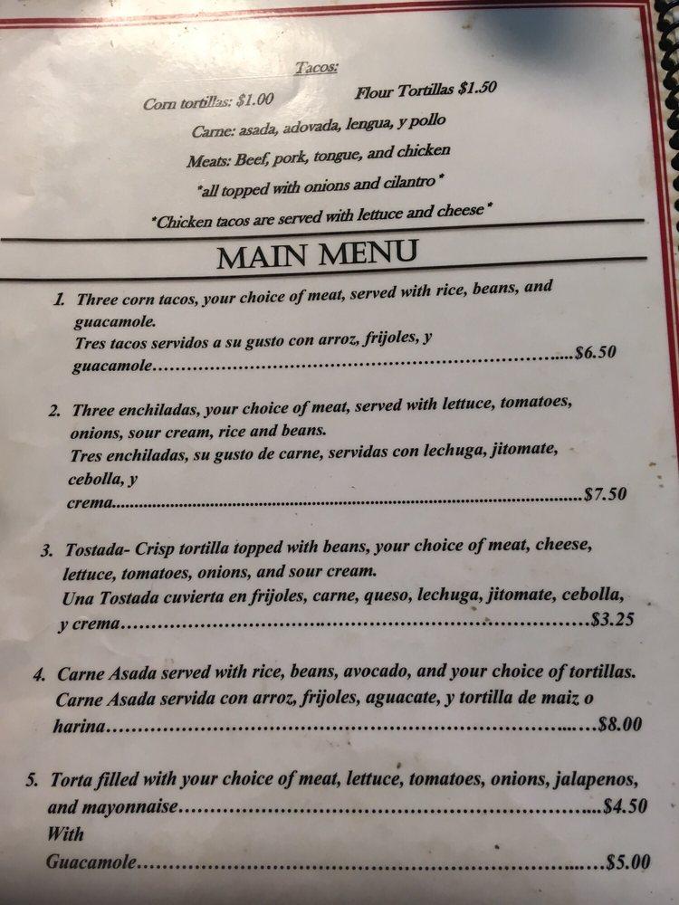 Menu at Del Rio Restaurant, Homedale