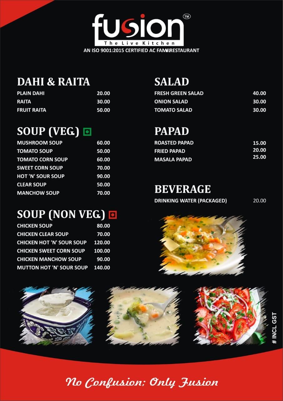 Menu at Fusion - the live kitchen..., Mal Bazar
