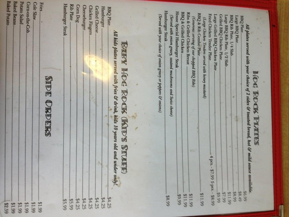 Menu at Hog Rock Bar-B-Q, Wetumpka