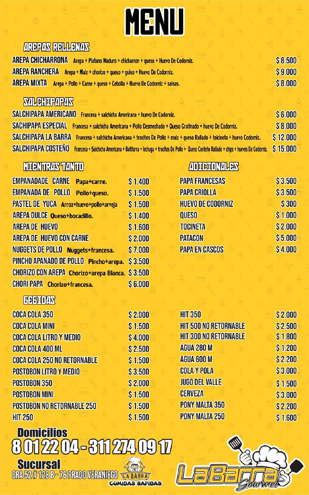 Menu at LA BARRA, Bogotá, Carrera 52 ## 128 a - 31