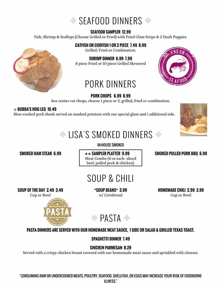 Menu at Lisa's Country Kitchen restaurant, Jefferson City