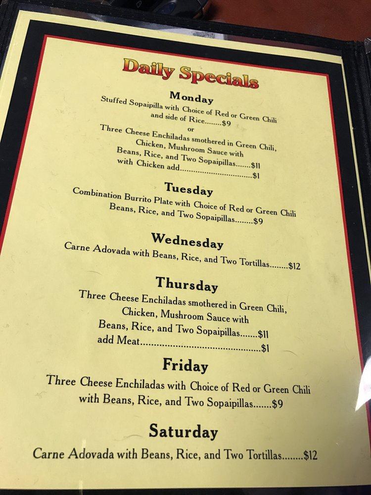 Menu at Los Rios Cafe, Farmington