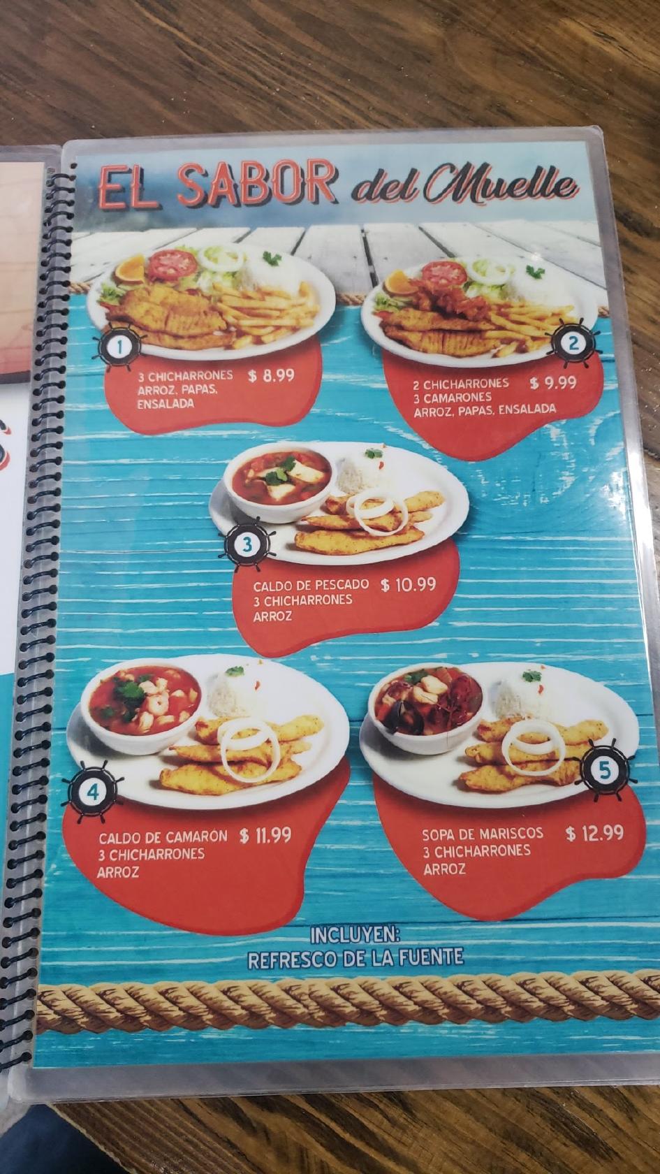 Menu at Muelle 37 restaurant, Brownsville