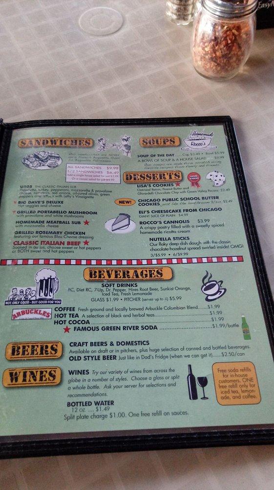 Menu at Rocco's Little Chicago pizzeria, Tucson