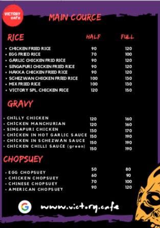Menu at Victory Cafe, Dwarka
