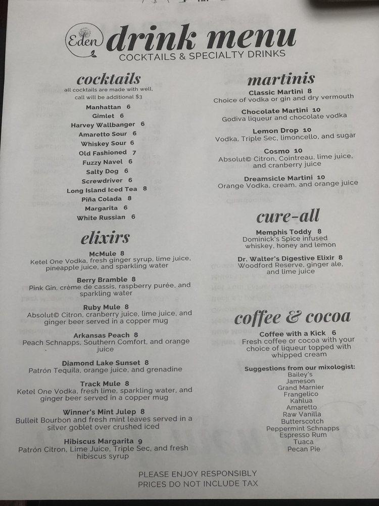 Menu at Hotel Hale restaurant, Hot Springs