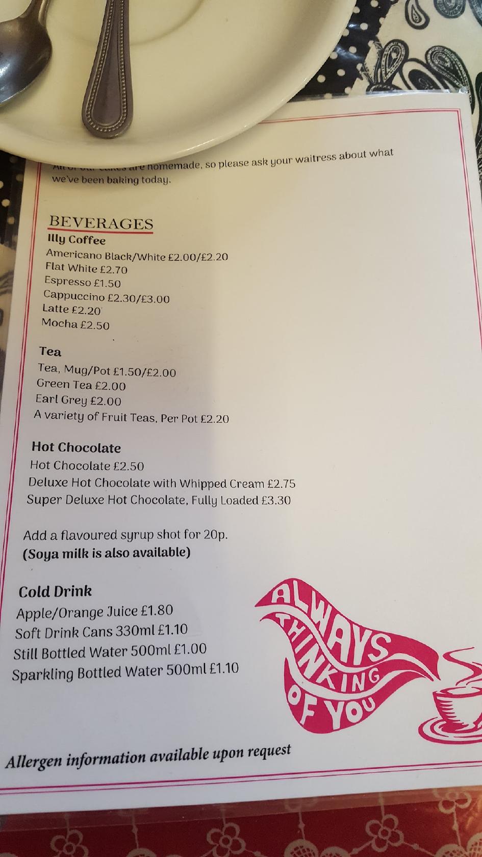Menu at Food For Thought restaurant, Cranbrook