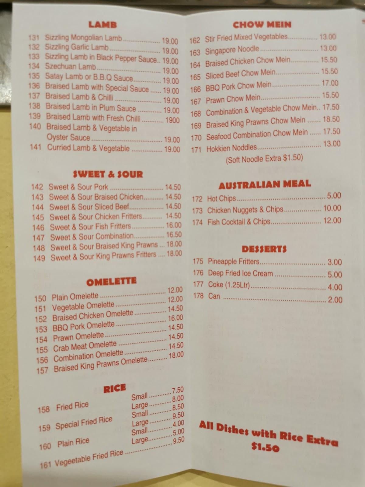 Menu at Golden Happiness restaurant, South Penrith