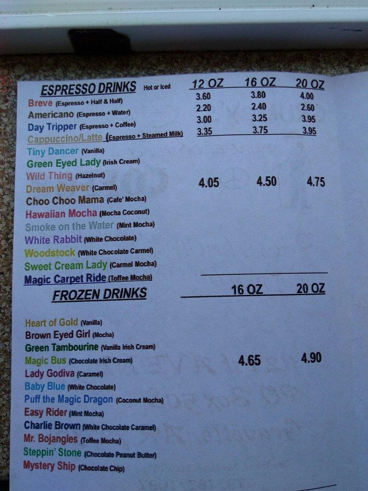 Menu at Grumpy's Coffee, Gravette