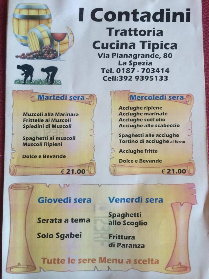 Menu da I Contadini ristorante, La Spezia