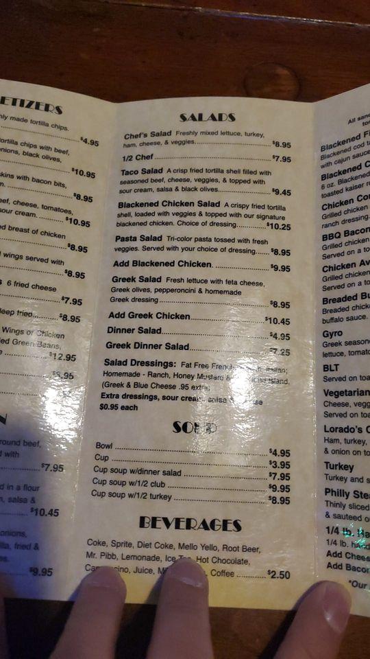 Menu at Lorados restaurant, Mason City