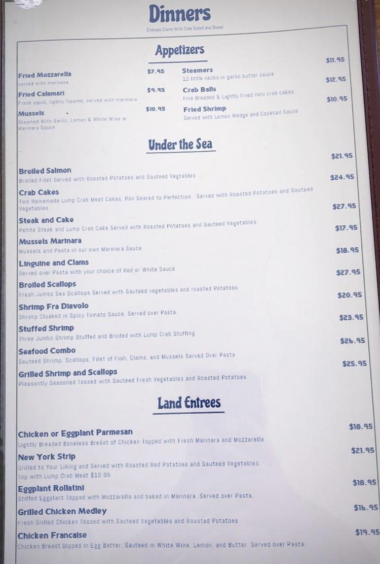Menu at Mermaids Restaurant, Cape May, 702 Beach Ave