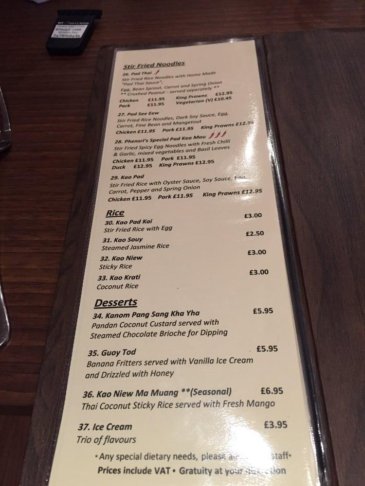 Menu at Thai Dining restaurant, Inverness