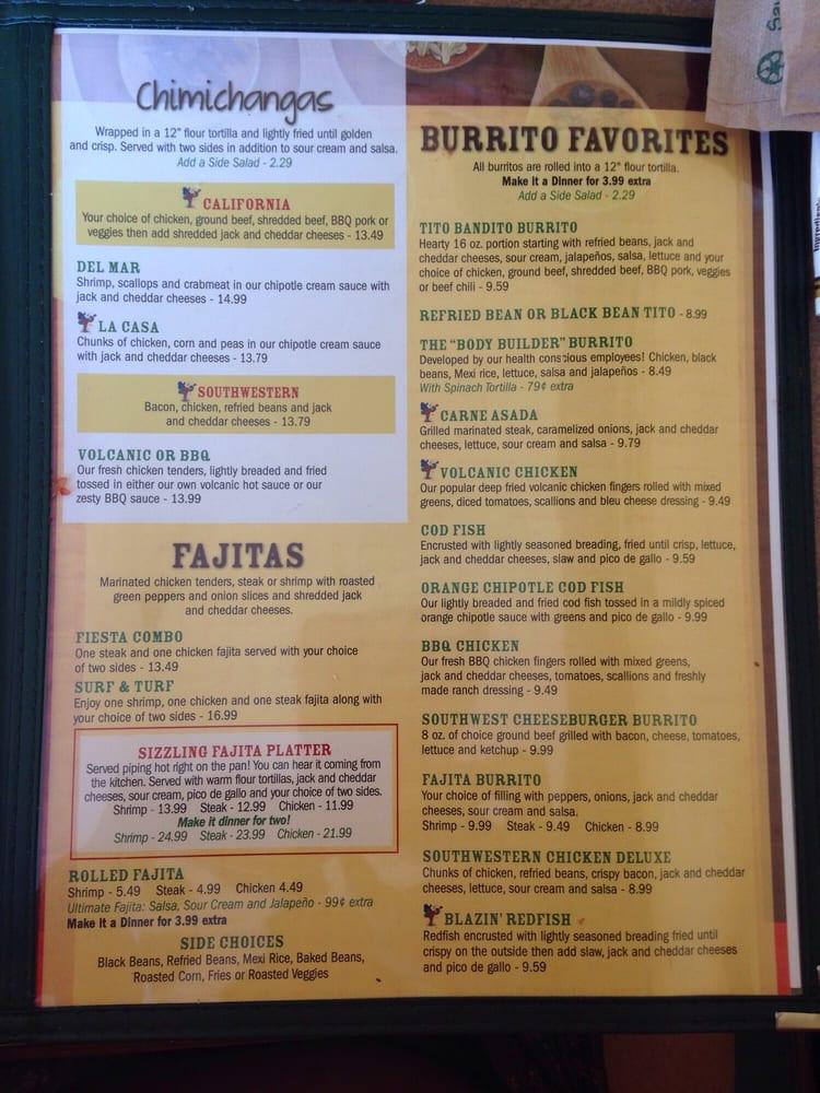 Menu at Tito's Cantina restaurant, Middletown