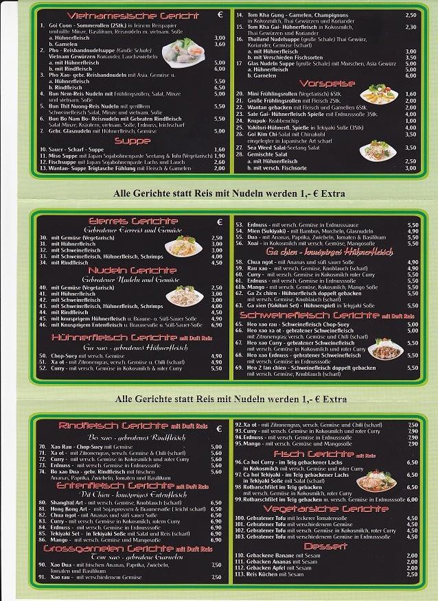 Menu at Coco's Asia & Sushi restaurant, Berlin