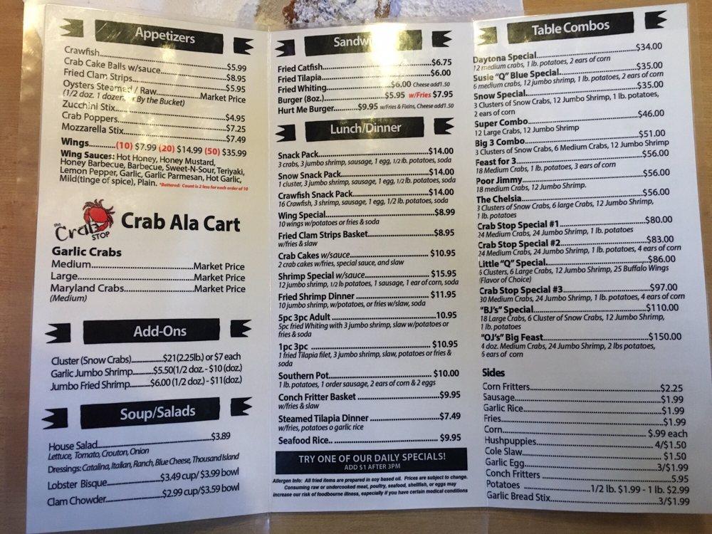 Menu at Crab Stop II restaurant, Daytona Beach