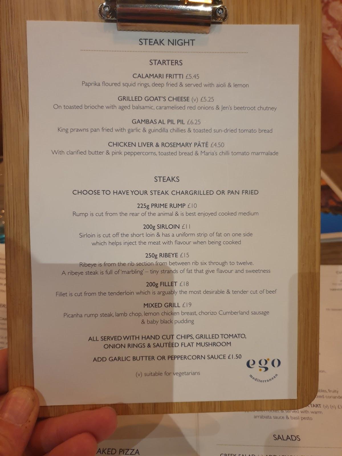 Menu at Ego at The Grapes, Shrewsbury pub & bar, Shrewsbury
