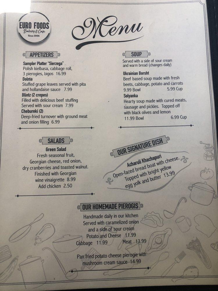 Menu at Euro Foods Bakery & Cafe, Charleston, Old Towne Rd