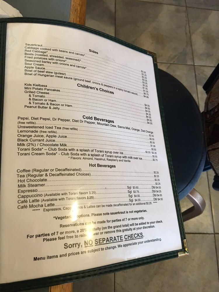 Menu at Eva's European Sweets restaurant, Syracuse