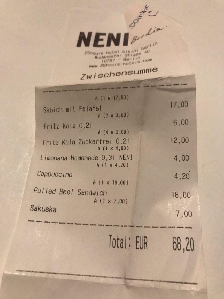Speisekarte von NENI Berlin restaurant, Berlin