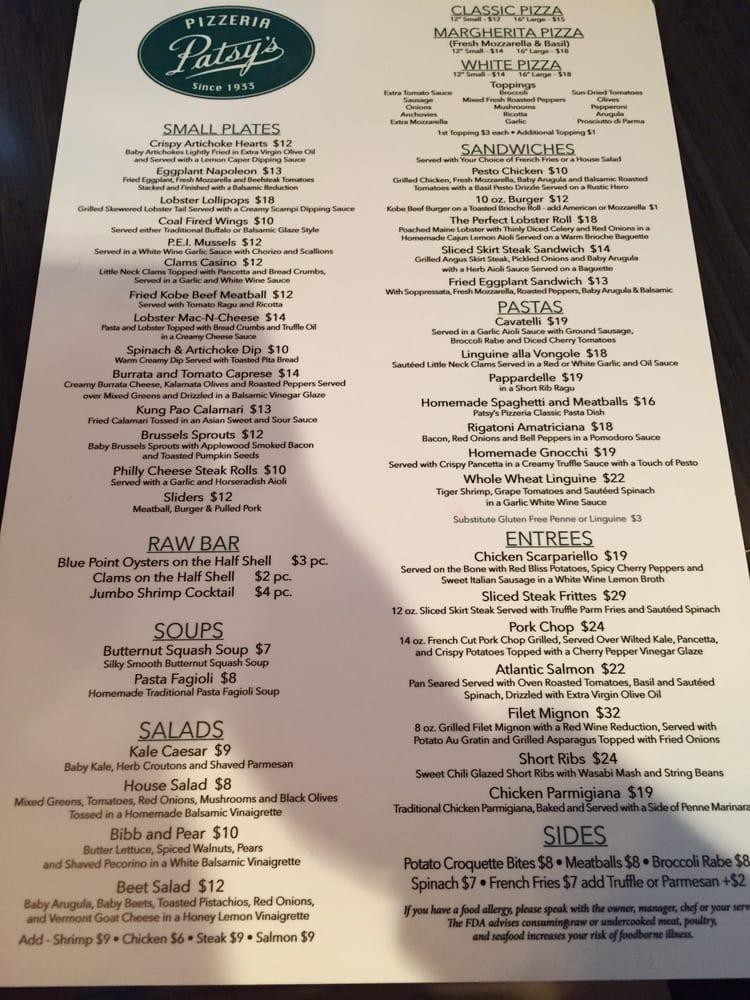 Menu at Patsy’s Pizzeria of New Rochelle, New Rochelle