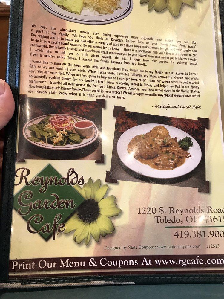 Menu at Reynolds Garden Cafe, Toledo