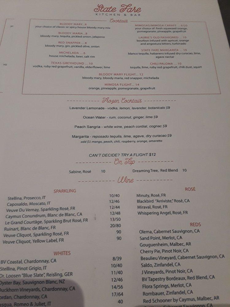 Carta de State Fare Kitchen & Bar, Houston