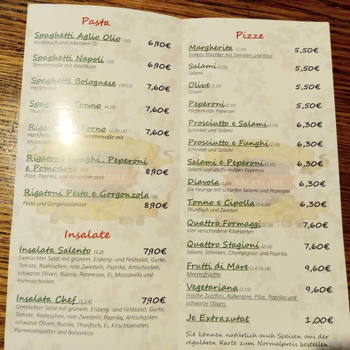 Menu at Backstube ristorante da mamma serena restaurant, Günzburg
