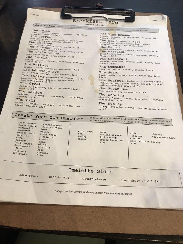 Carta del pub y bar Bill of Fare, San Jose, Saratoga Ave