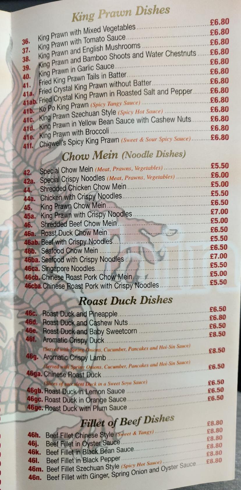 Menu at Chigwell Chinese Takeaway fast food, Chigwell