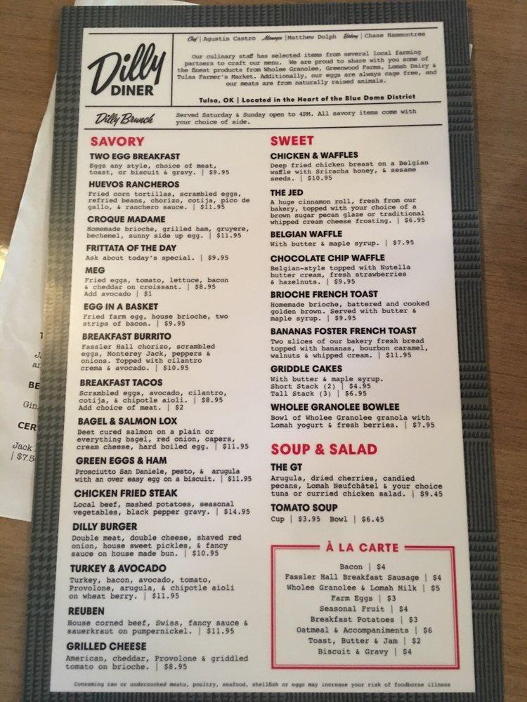 Menu at Dilly Diner cafe, Tulsa