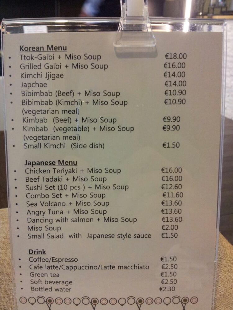 Menu at GIWA restaurant, Helsinki