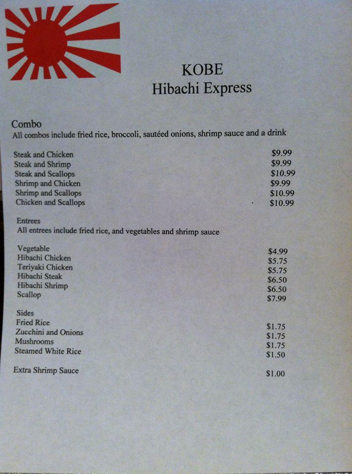 Menu at Hornet Hibachi Express restaurant, Adel