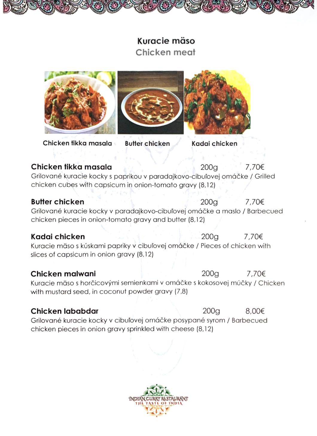Menu at Indian Curry Restaurant & Bar, Nitra