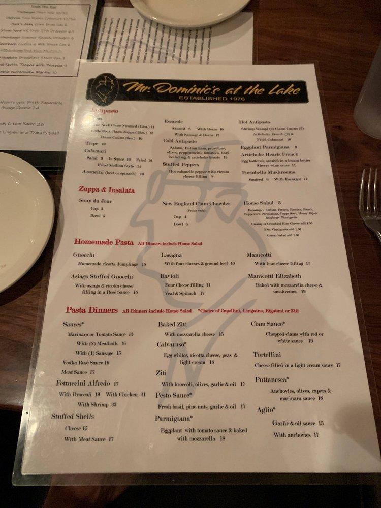 Menu at Mr. Dominic's at the Lake restaurant, Rochester