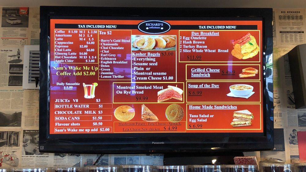 Menu at Richard's Coffeehouse pub & bar, Brockville