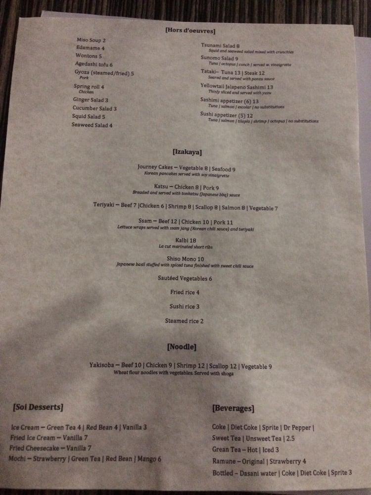 Menu at Soi Bistro restaurant, Fort Walton Beach