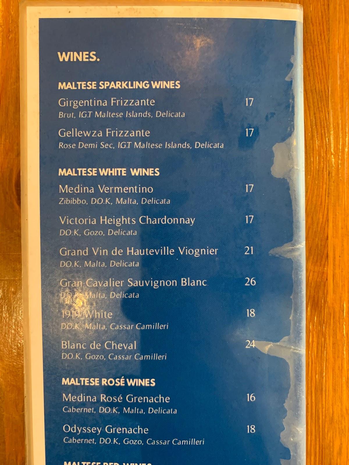 Menu at Ta' Doni cafe, Rabat