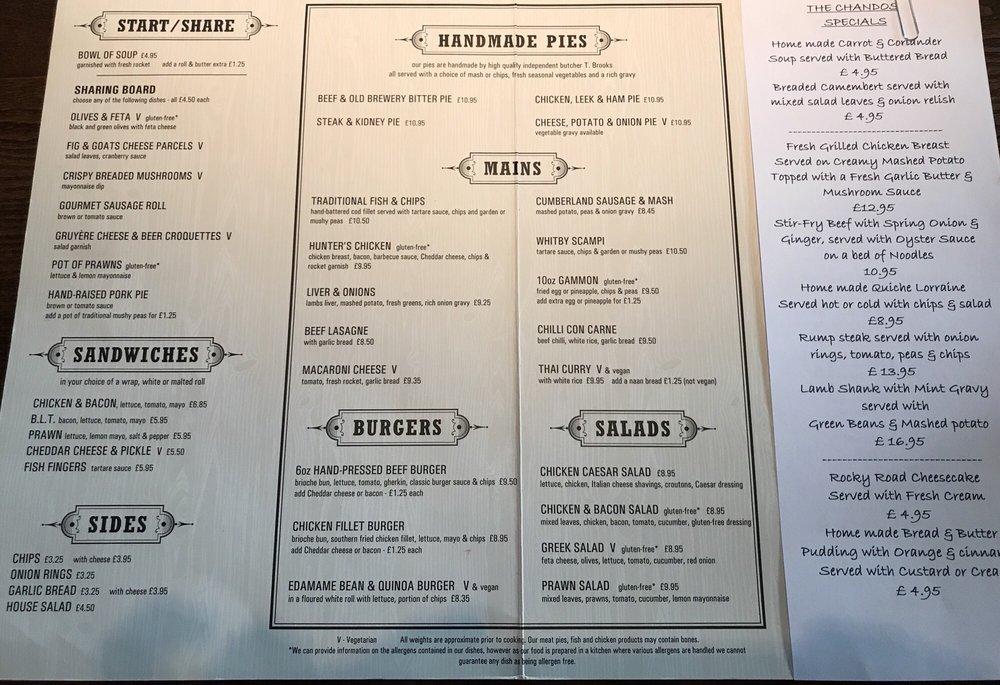 Menu at The Chandos pub & bar, London, 29 St Martin's Ln