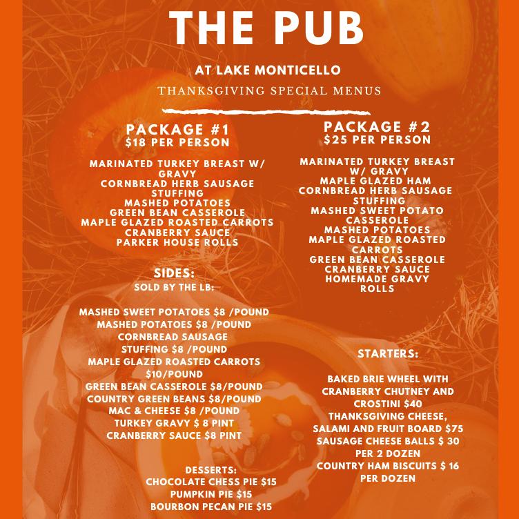 Menu at The Pub at Lake Monticello, Lake Monticello
