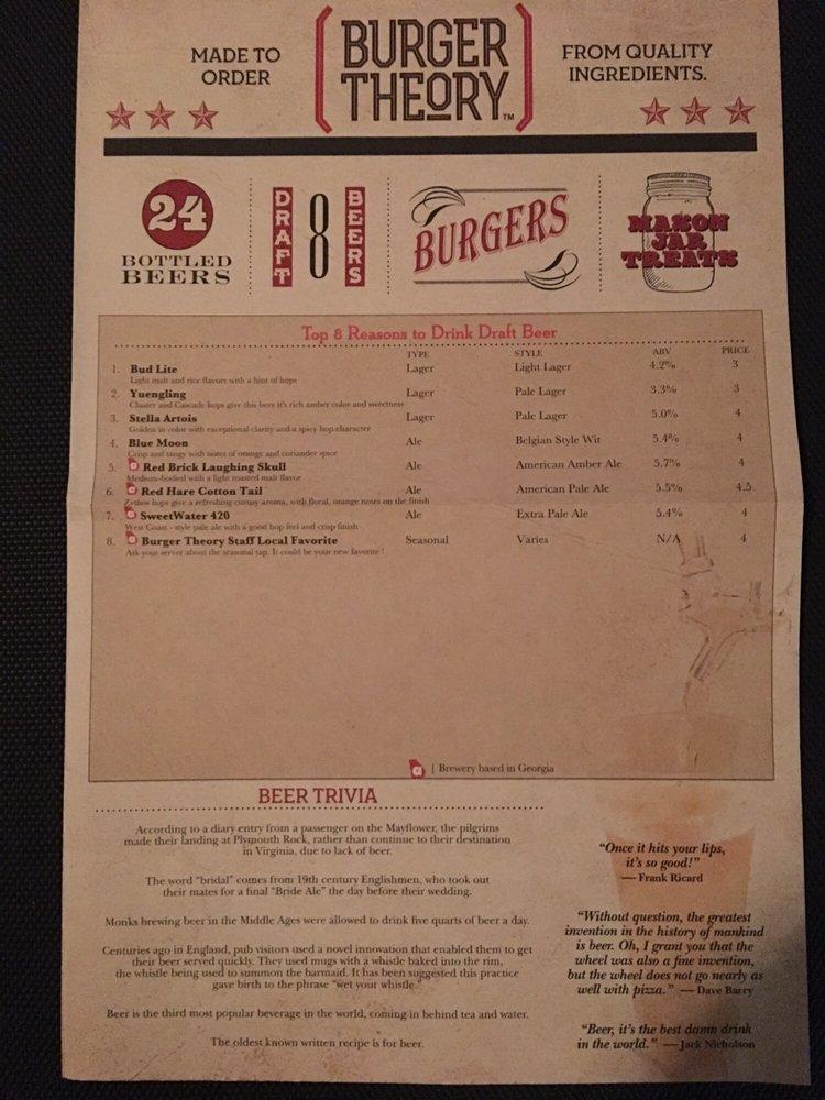 Menu at Burger Theory restaurant, Atlanta, Ranchwood Dr NE