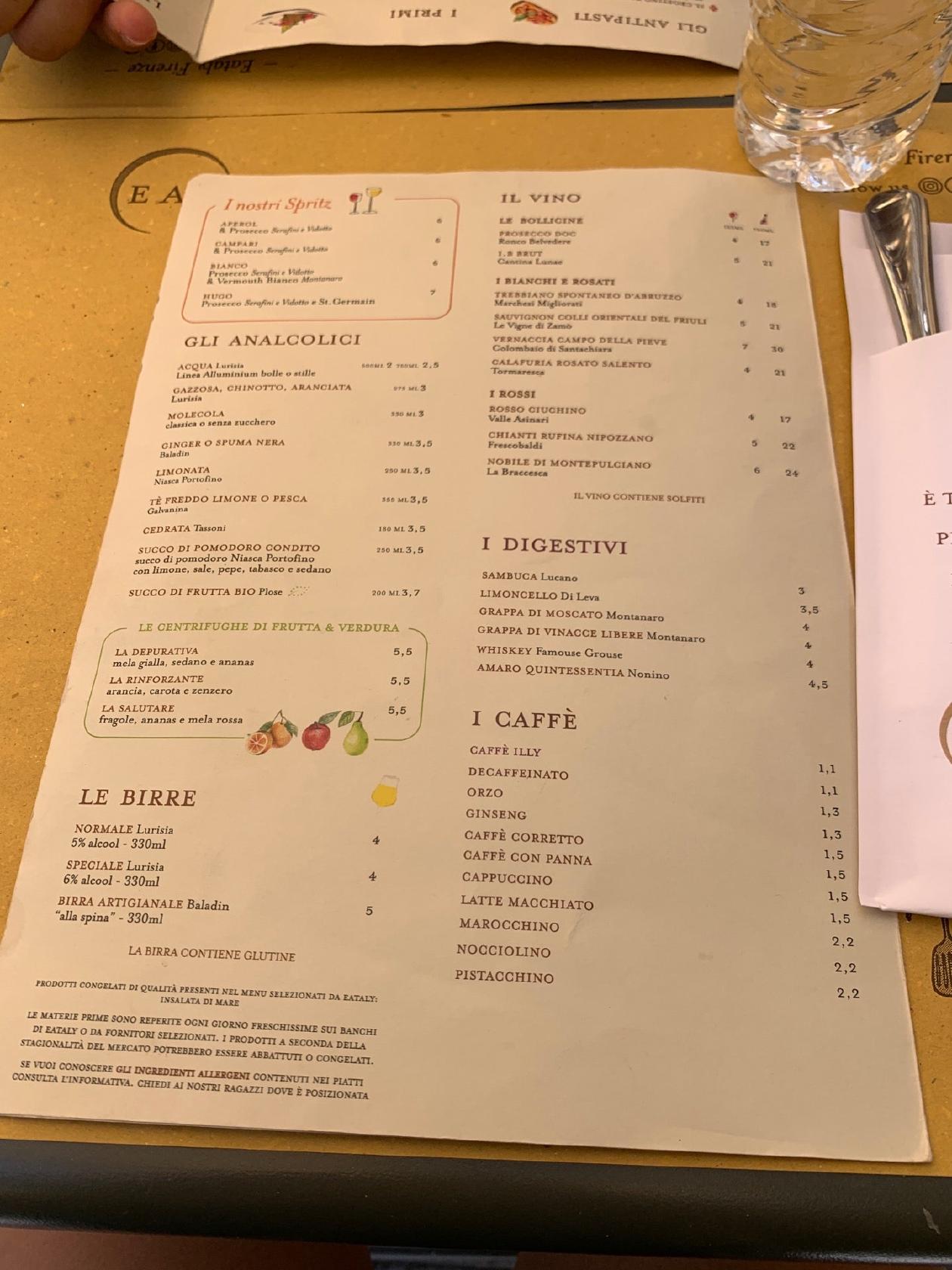 Menu da Eataly Firenze pub & bar, Firenze, Via de' Martelli