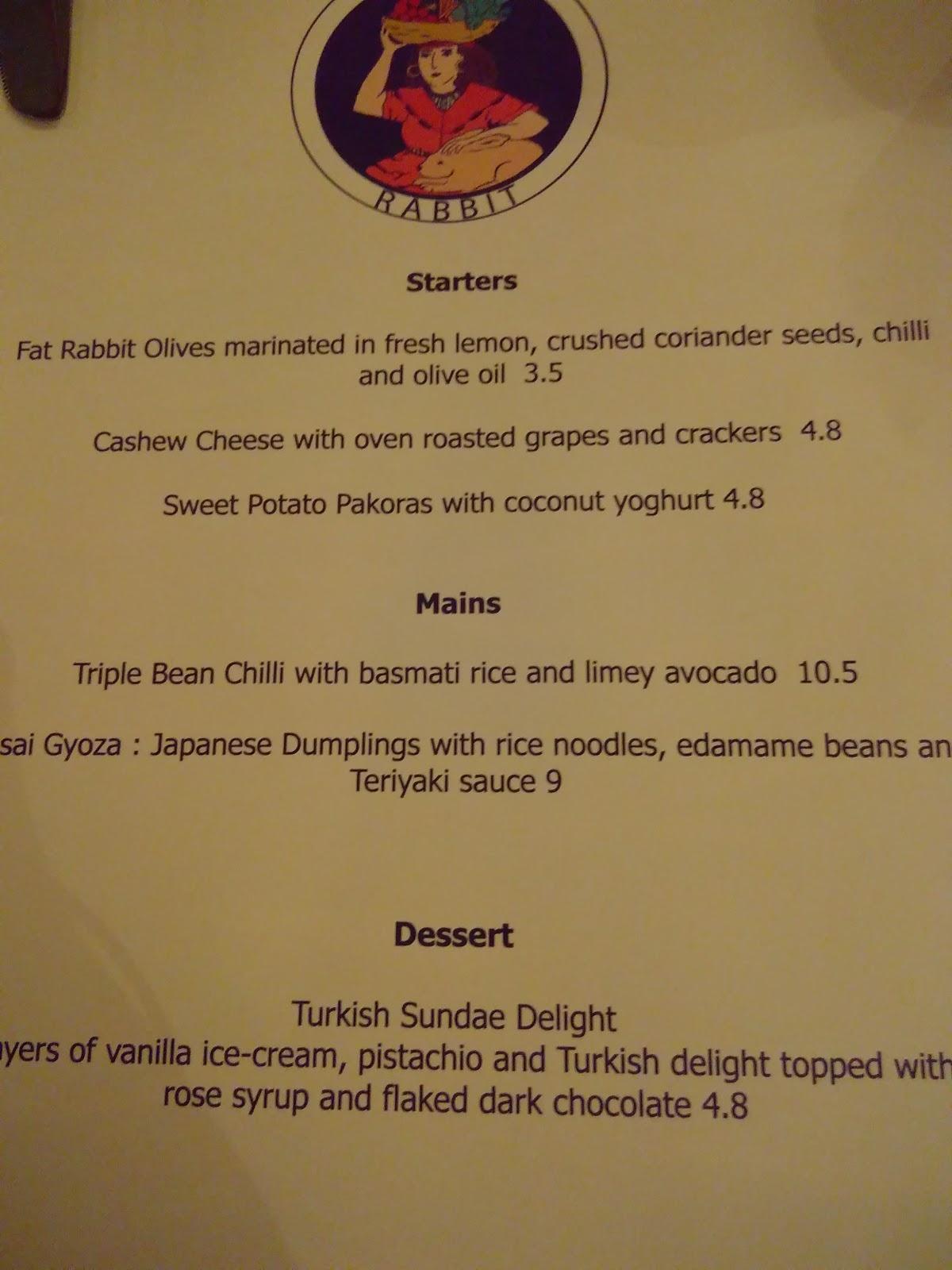 Menu at Fat Rabbit restaurant, Oswestry