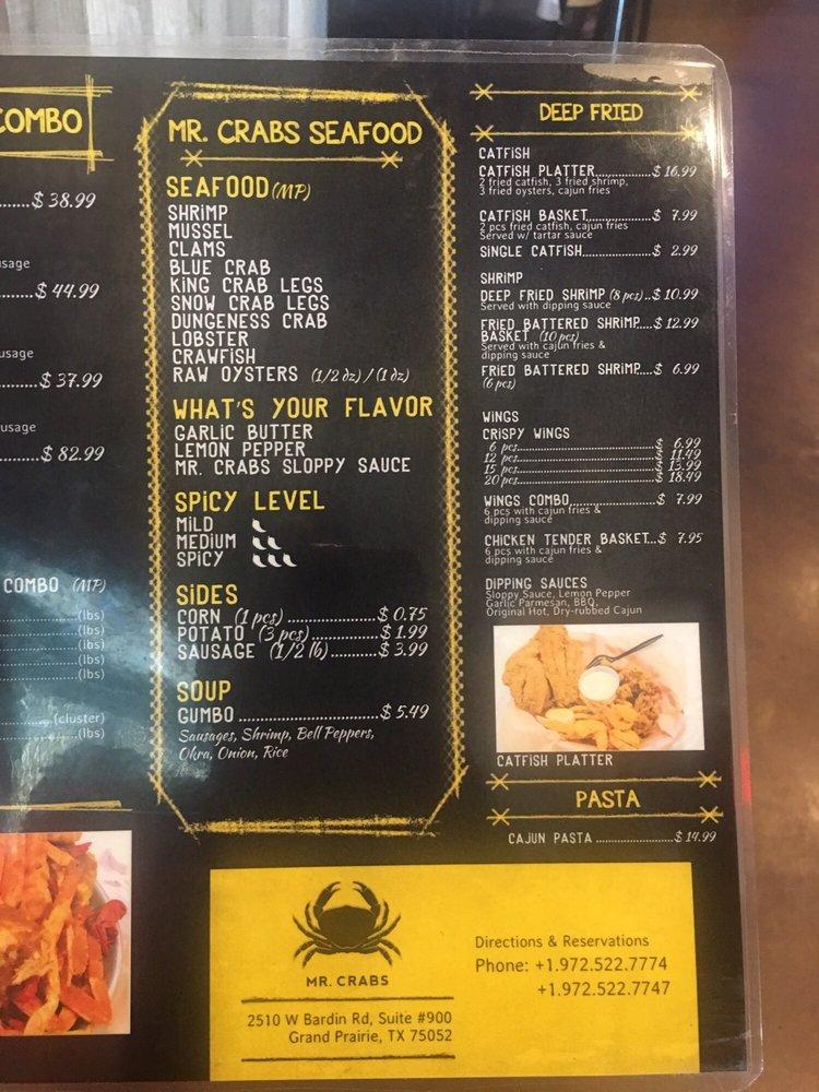 Menu at MR. Crab pub & bar, Grand Prairie