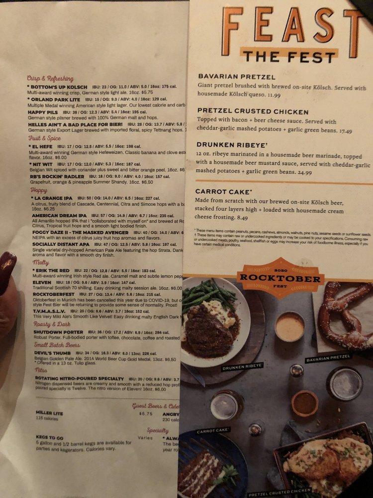 Menu at Rock Bottom Restaurant & Brewery, Orland Park, South La Grange Road